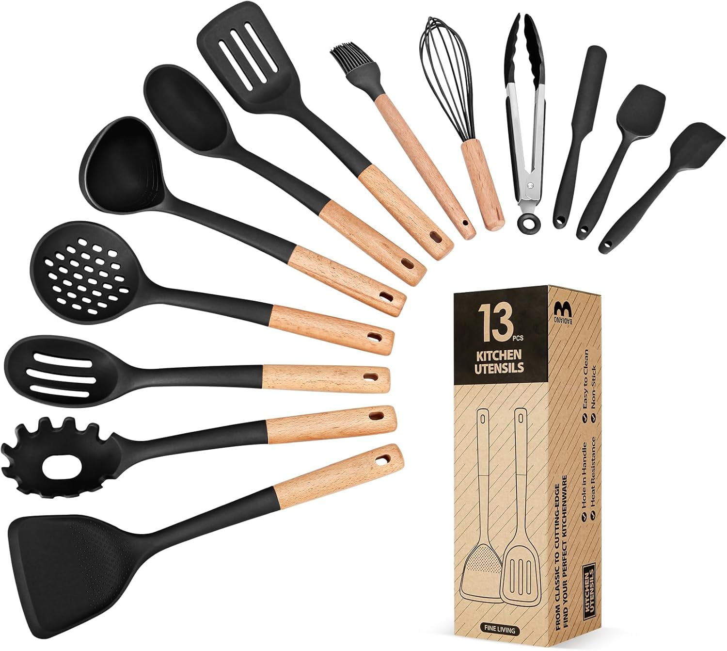 Kitchen Utensils Set, 13PCS Silicone Cooking Utensils, Heat Resistant ...