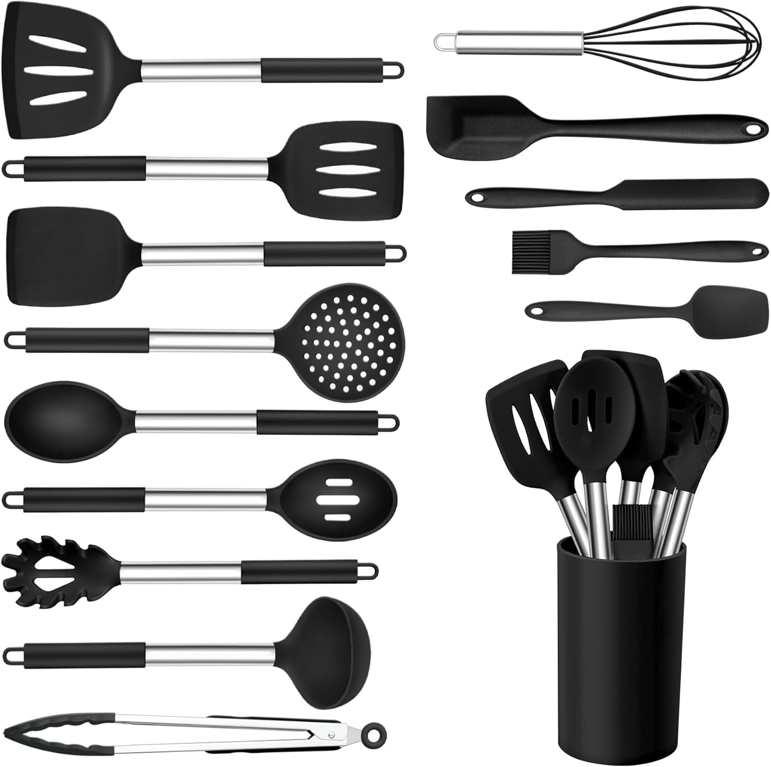 Kitchen Utensils Set, 15 Pcs Silicone Cooking Utensils Set with Holder ...