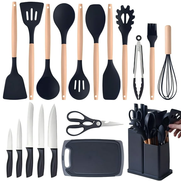 Silicone Kitchenware Set Spatulas For Use Cooking Utensils Black ...