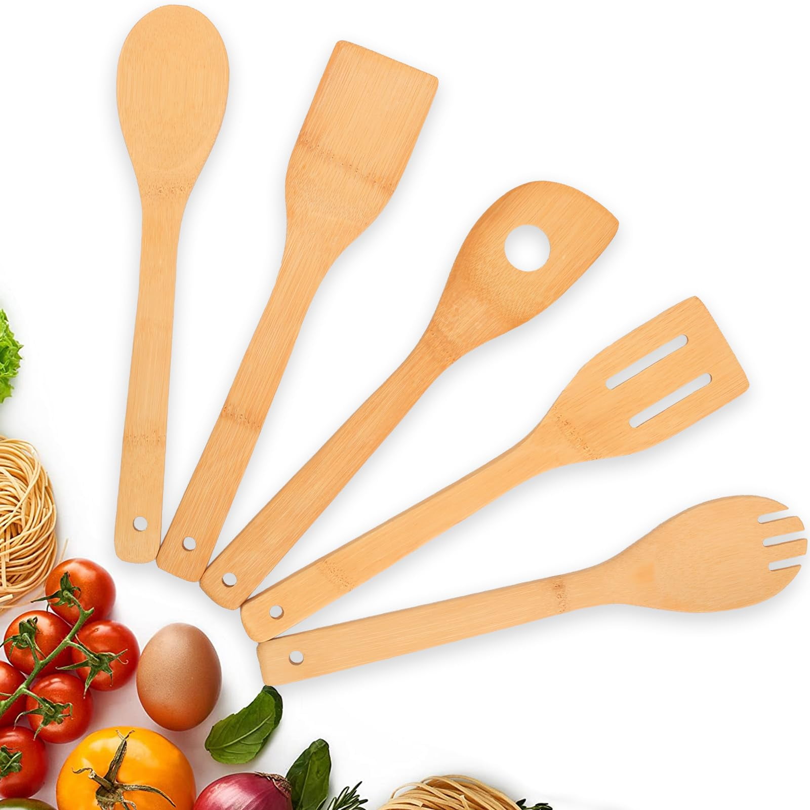 Kitchen Utensils Set, Bamboo Wooden Cooking Utensils Set With Spoons ...