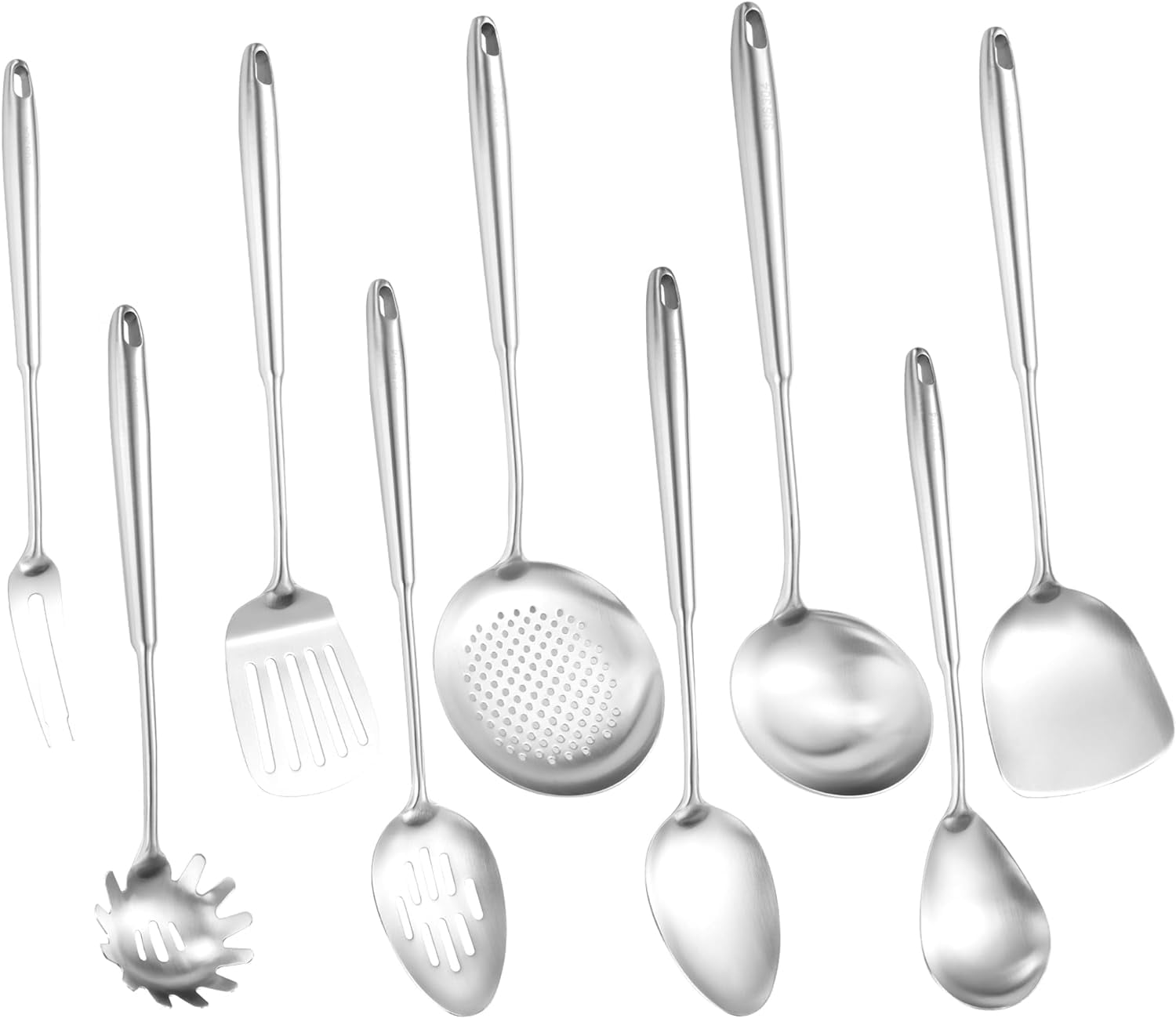 Kitchen Utensils Set Stainless Steel, 9 PCS All Metal Cooking Utensils ...