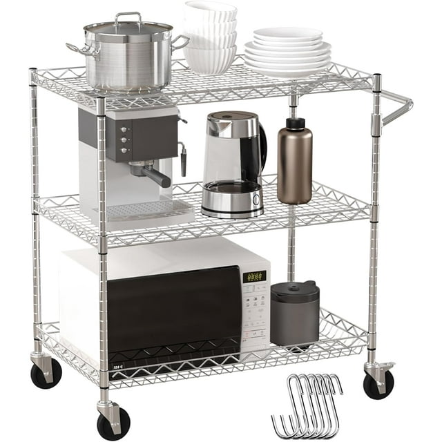 Kitchen Utility Cart, 3 Tiers, Wire Rolling Cart with 661 LBS Capacity ...