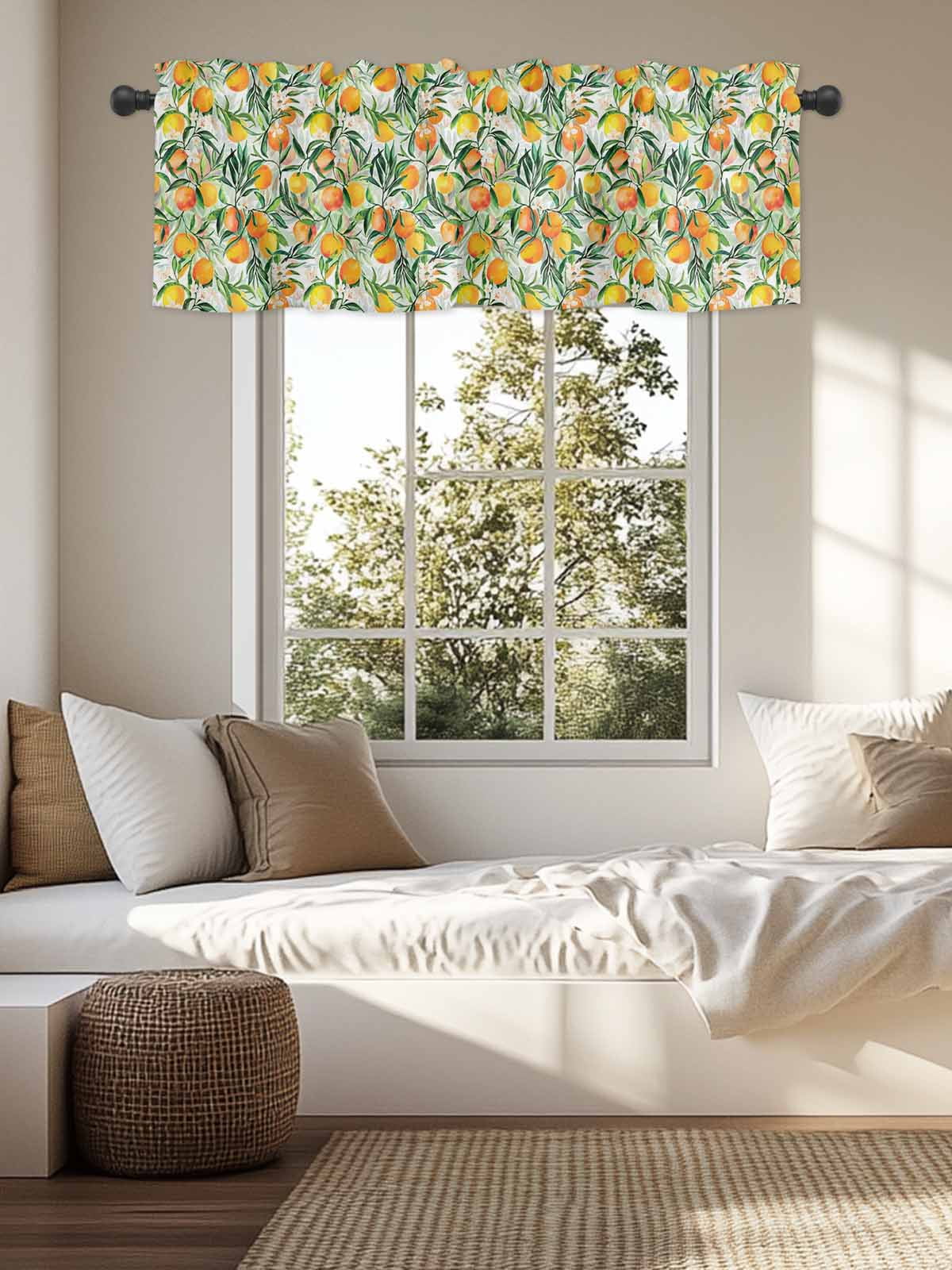 Kitchen Valance 54x18in, Abstract Lemon White Wildflower Light ...