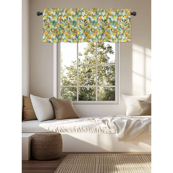 Kitchen Valance 54x18in, Abstract Lemon White Wildflower Light ...