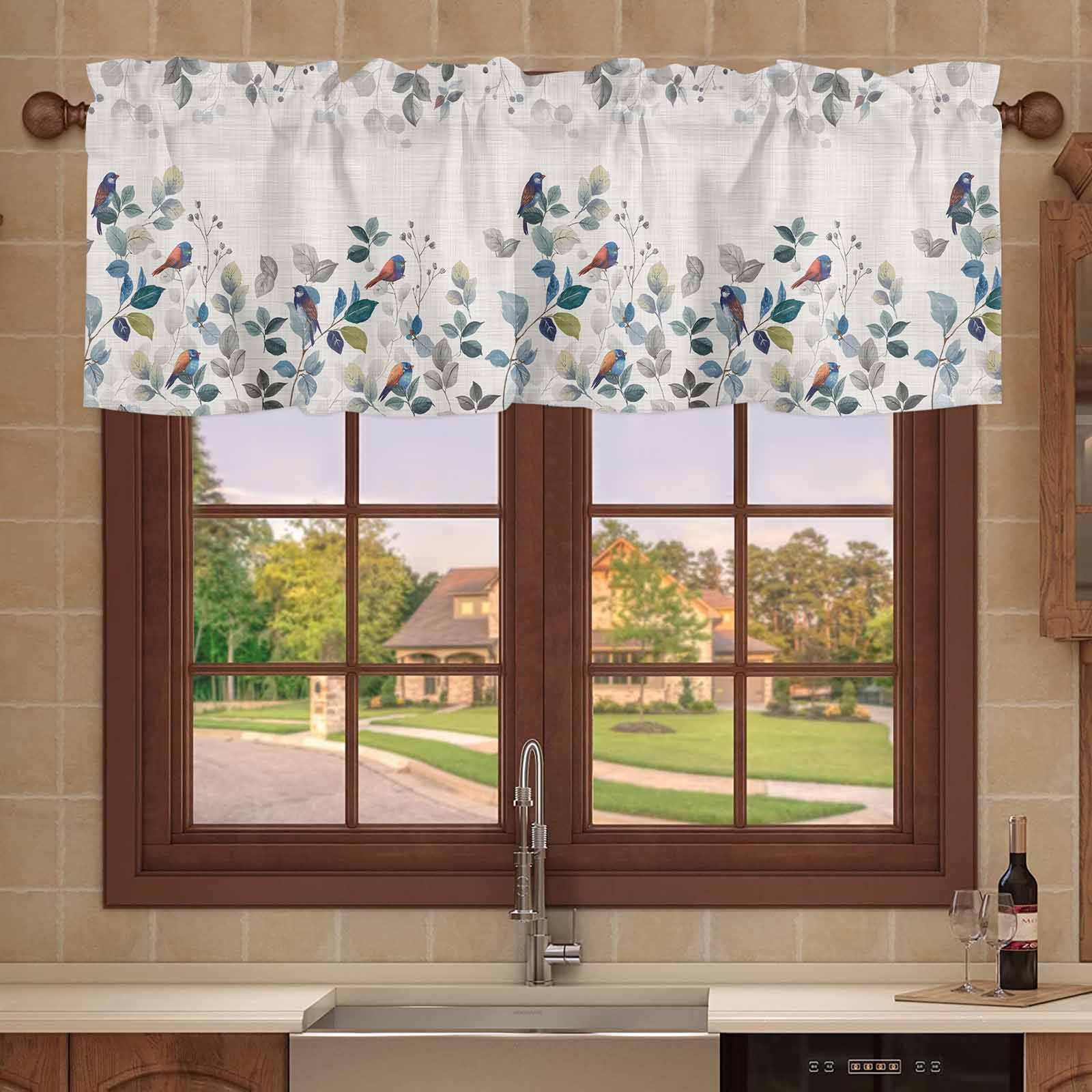 Kitchen Valance 54x18in, Country Ombre Botanical Bird Light Filtering ...