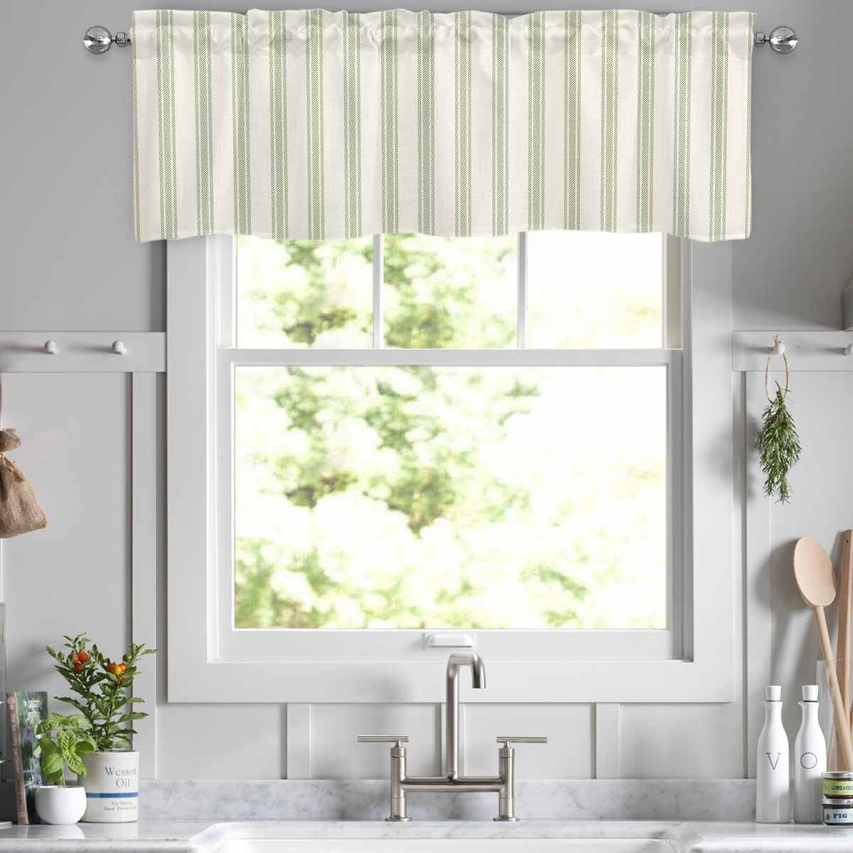 Kitchen Valance Stripe Pattern Farmhouse Window Valance 18 inch Linen ...