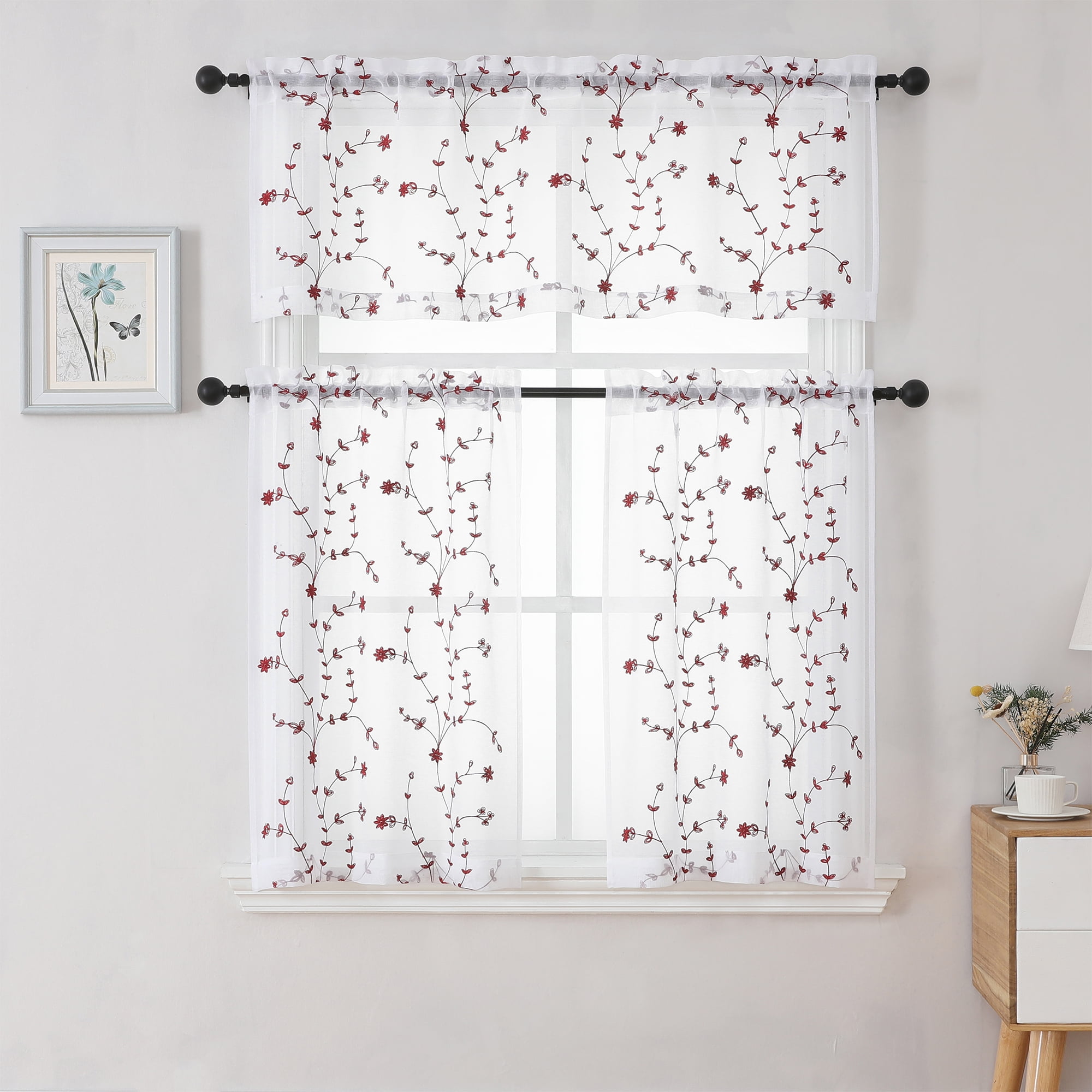 Kitchen Valance & Tier Curtain Set, Light Filtering Curtains, Joda ...