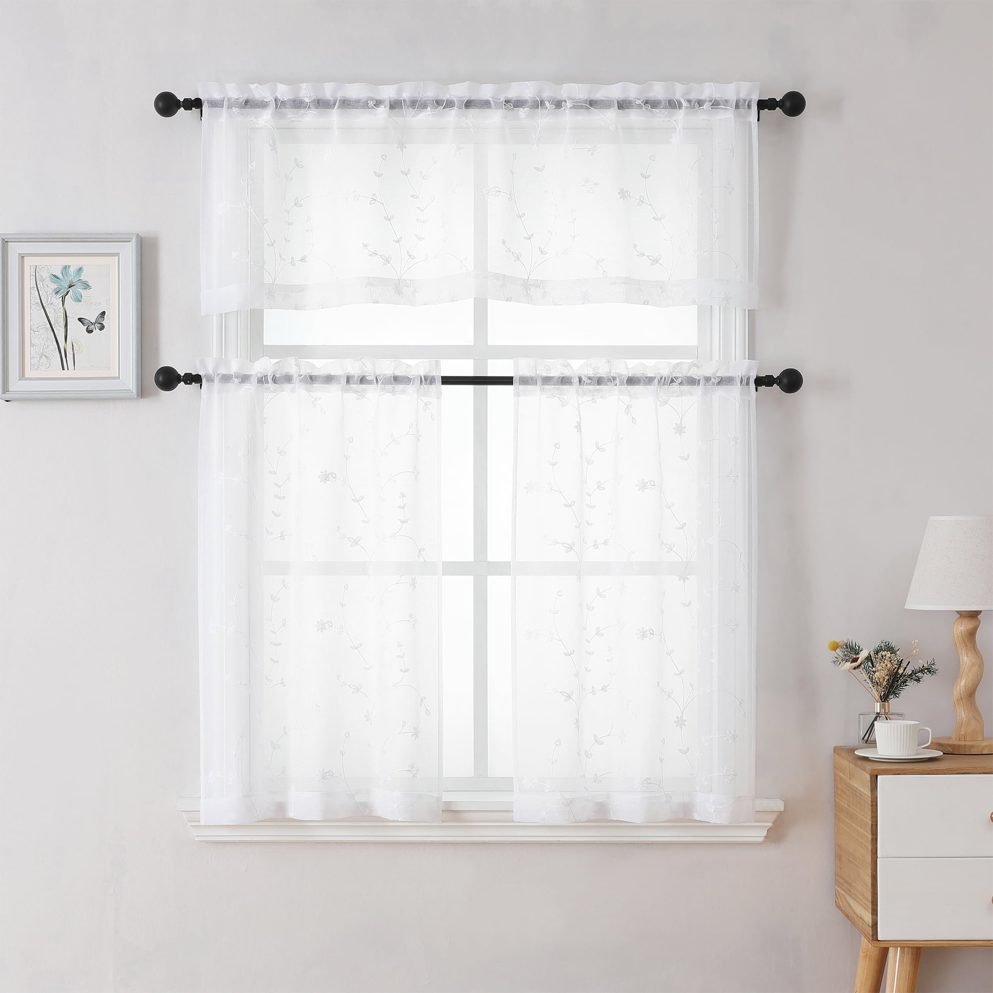 Kitchen Valance & Tier Curtain Set, Light Filtering Curtains, Joda ...