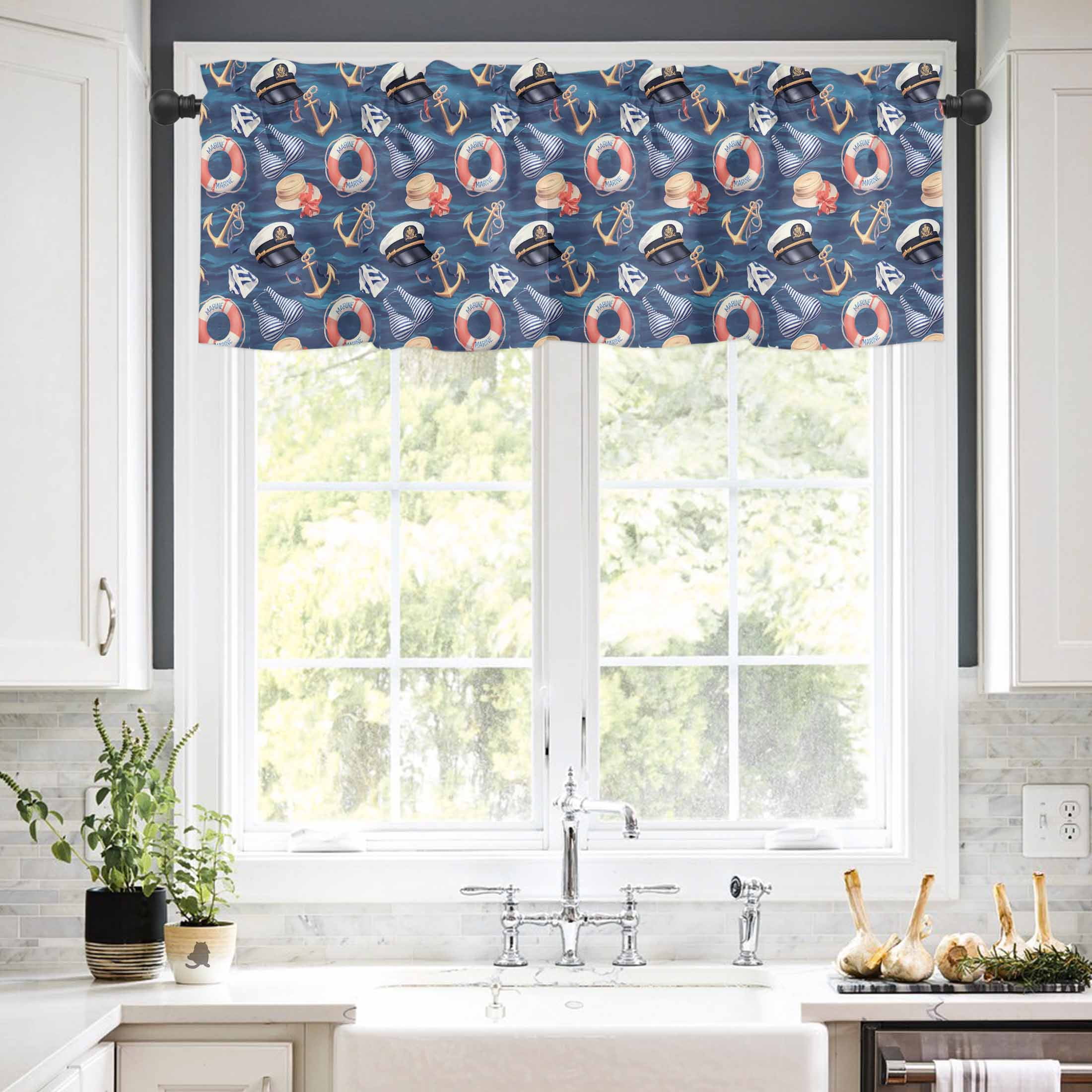 Kitchen Valance for Windows,Nautical Anchor Swimsuit Navy Cap Seamless ...