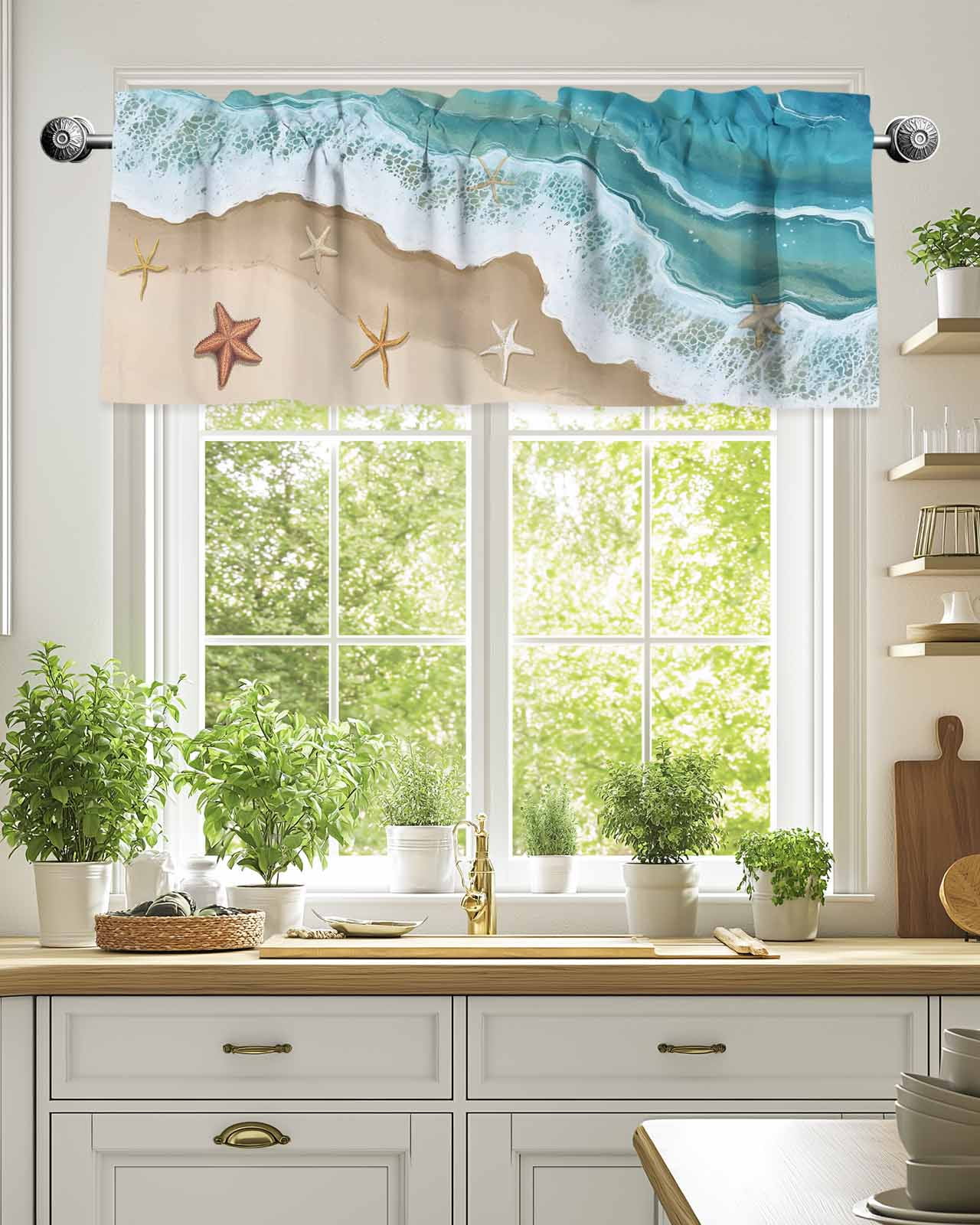 Kitchen Valance for Windows,Starfish Summer Beach Ocean Window Valances ...