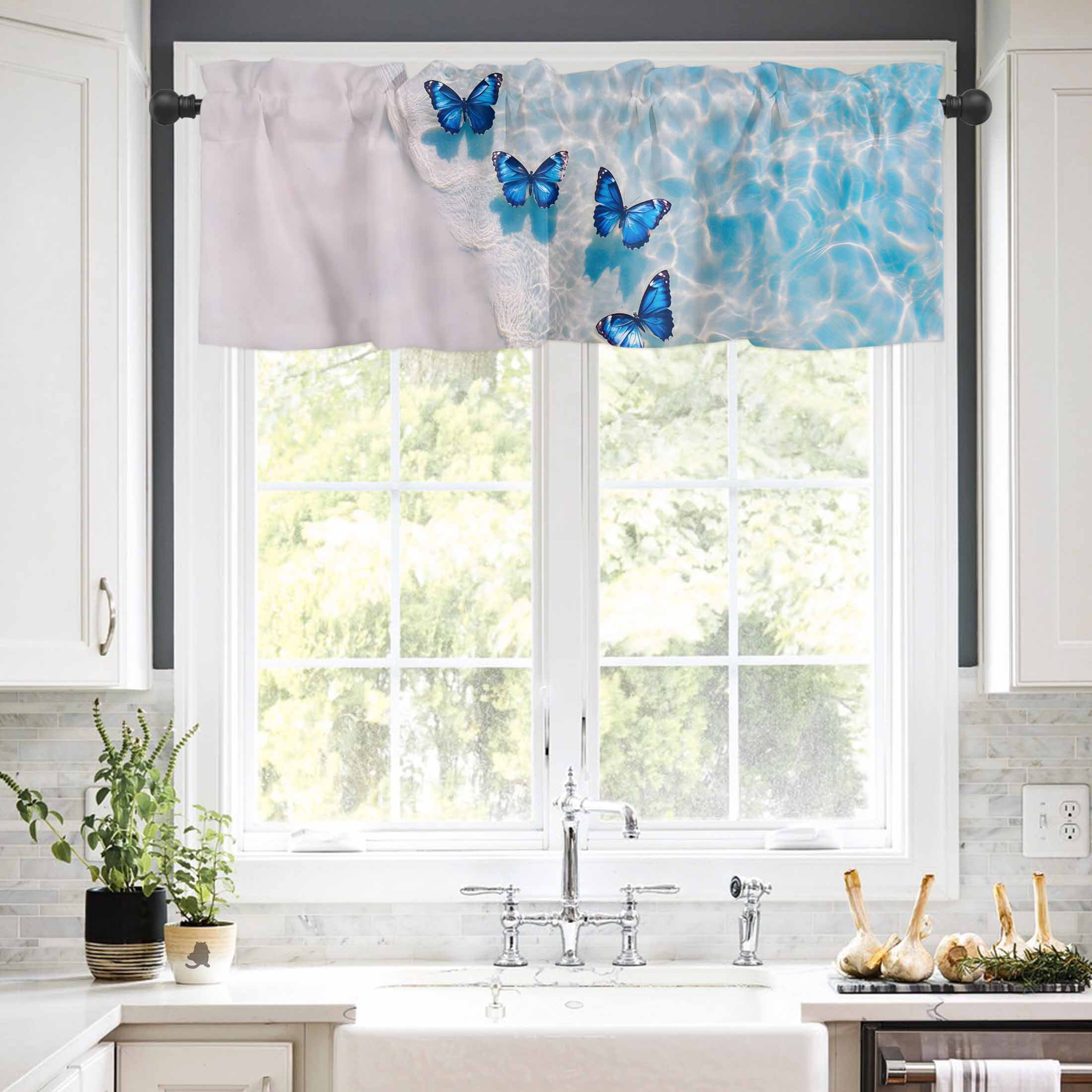Kitchen Valance for Windows,Summer Ocean Blue Butterfly Window Valances ...