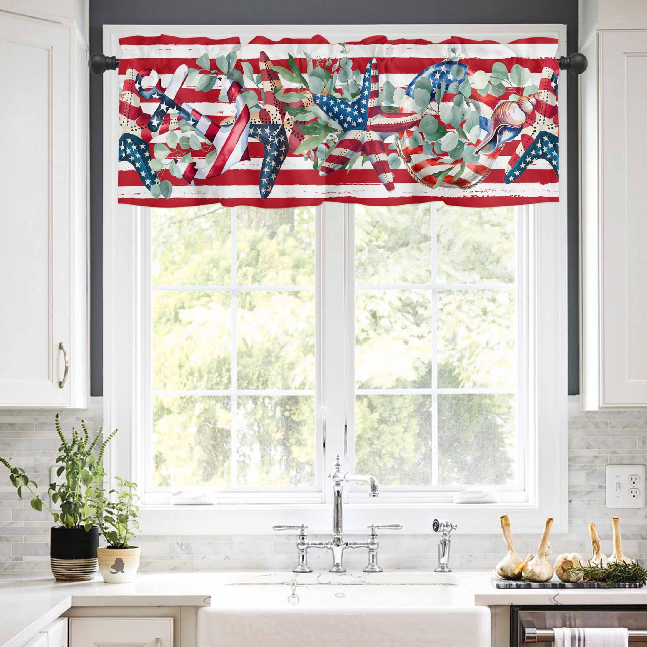 Kitchen Valance for Windows,USA Flag Patriotic Star Red Stripe Window ...
