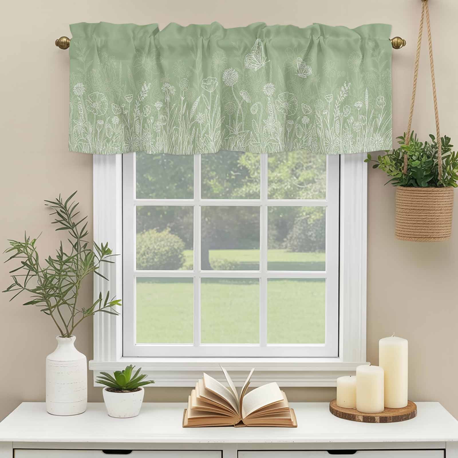 Kitchen Valances for Window, Abstract White Butterfly Floral Light ...