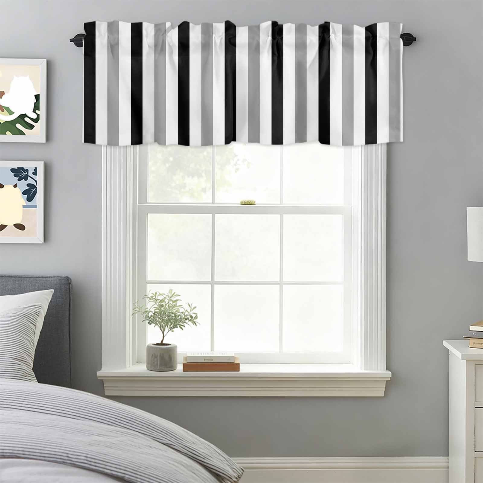 Kitchen Valances for Window, Black Gray White Geometric Line Light ...