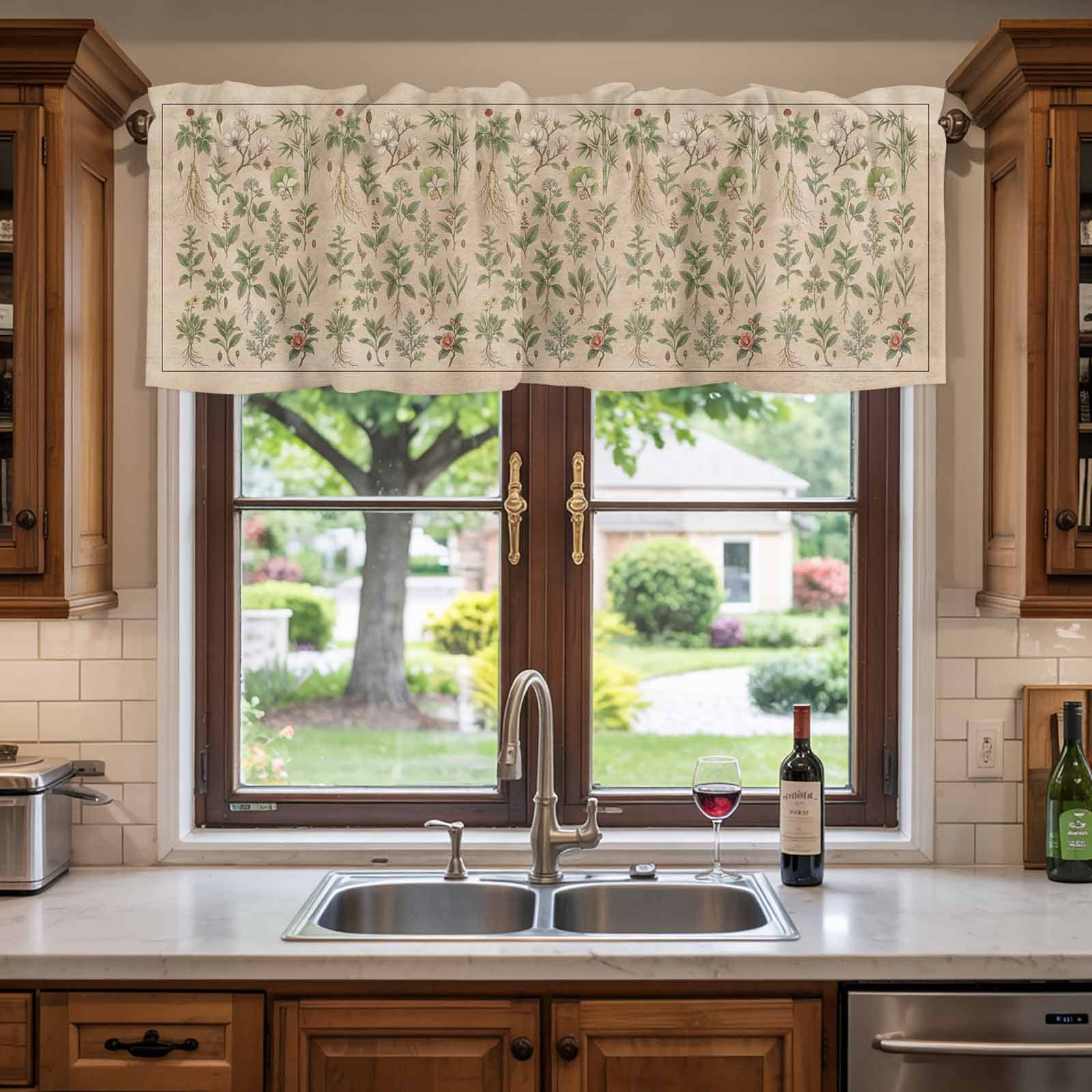 Kitchen Valances for Window, Country Green Botanical Light Filtering ...
