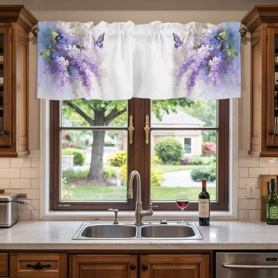 Kitchen Valances for Window, Country Lavender Butterfly Purple Gradient ...