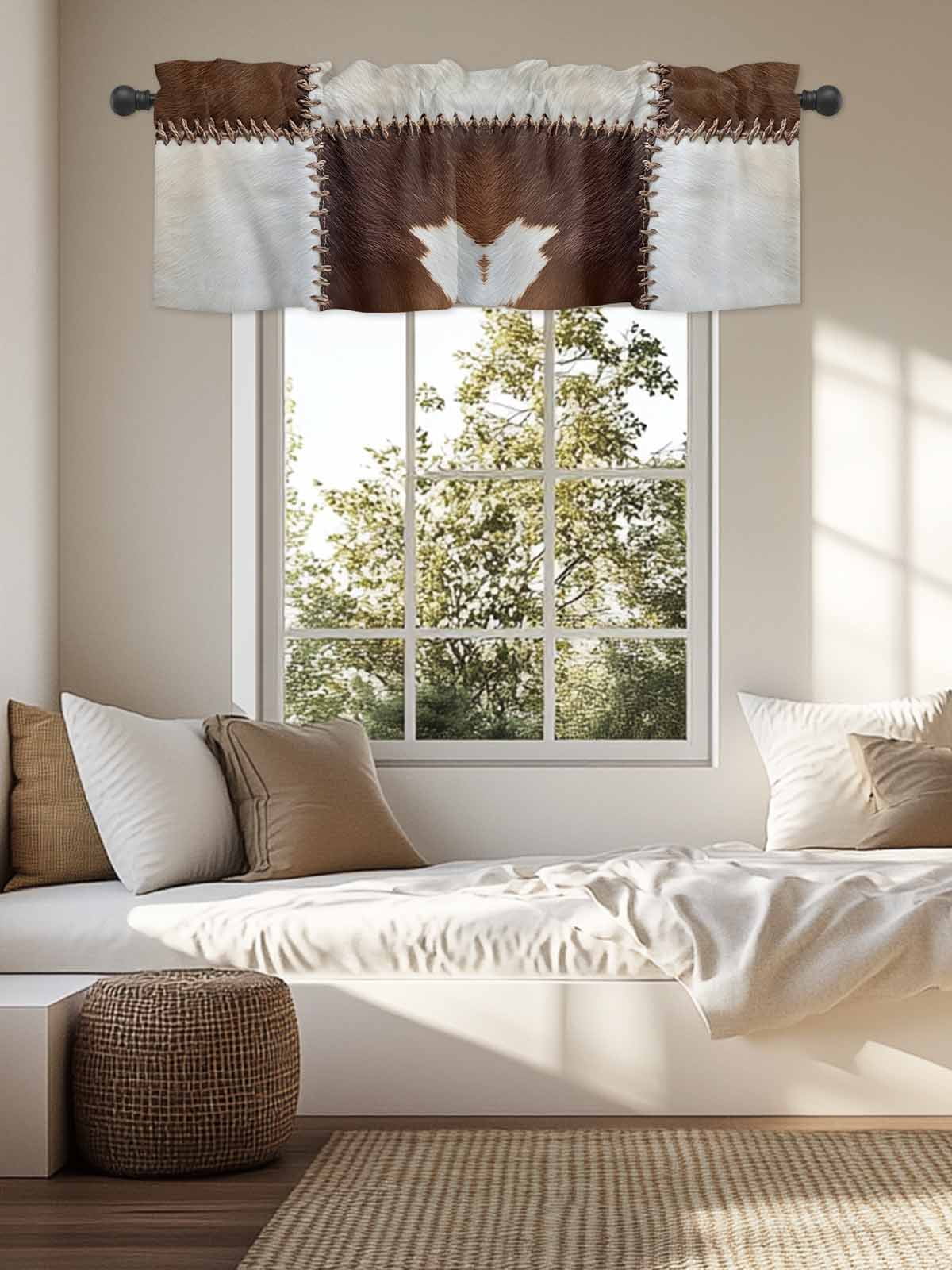 Kitchen Valances for Window, Cowhide Leather Collage Art Light ...