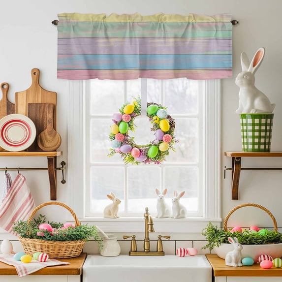 Kitchen Valances for Window, Easter Teal Purple Retro Wood Grain Light ...
