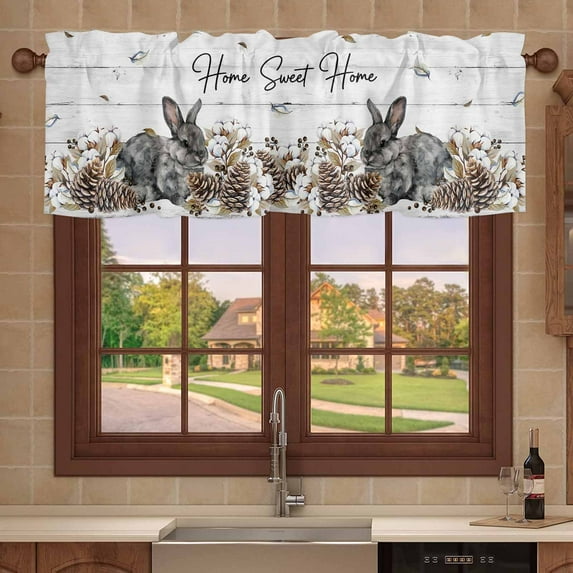 Kitchen Valances for Window, Farm Rabbit Pine Cone Berry Light ...