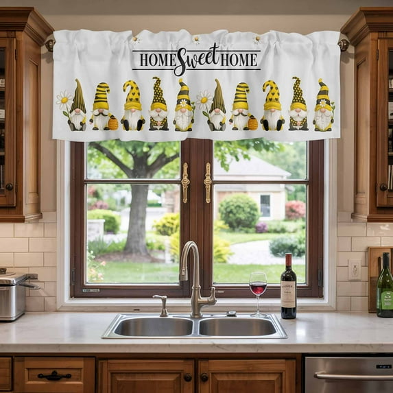 Kitchen Valances for Window, Farm Sweet Home Gnome Light Filtering Rod ...
