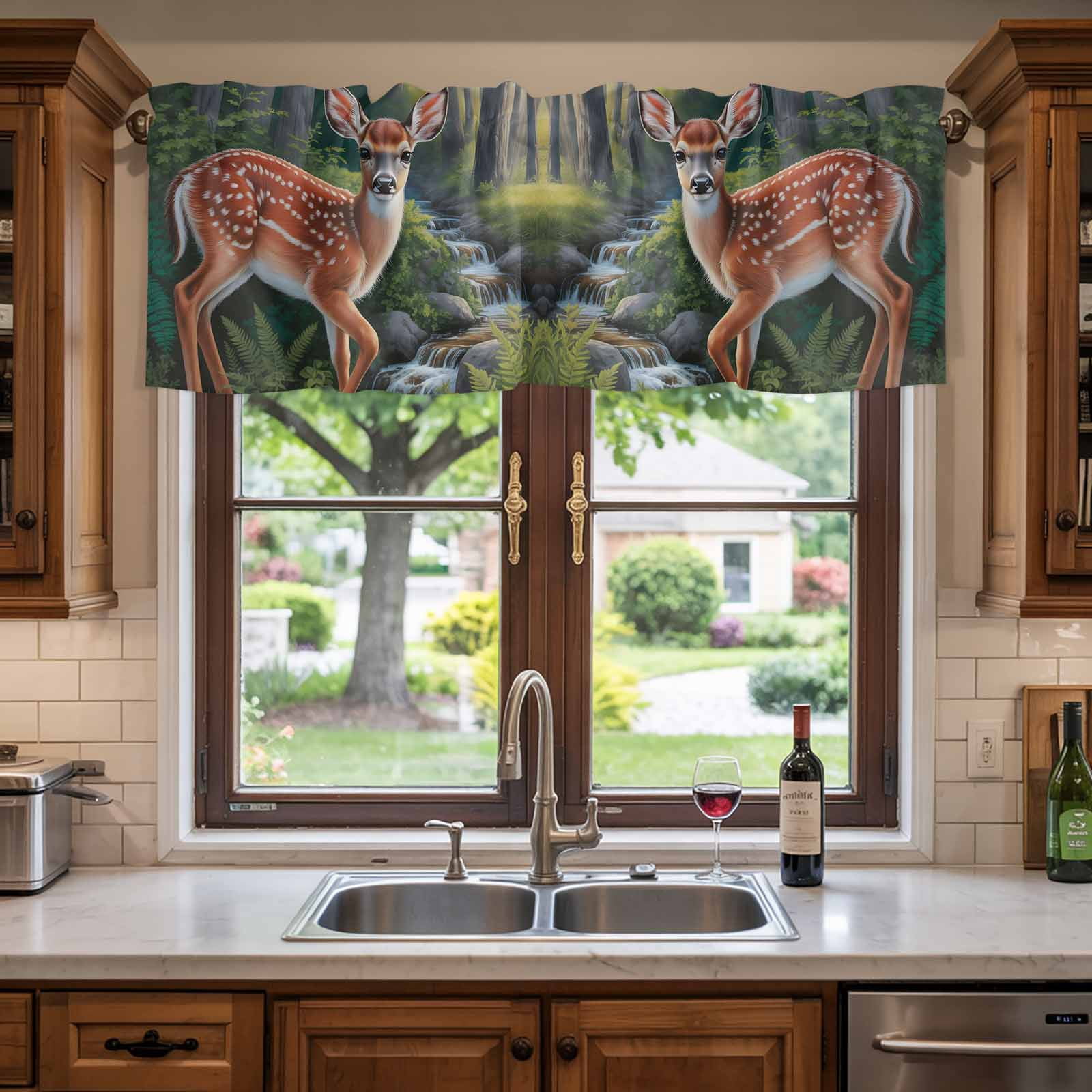 Kitchen Valances for Window, Forest Elk Leaf Tree Light Filtering Rod ...