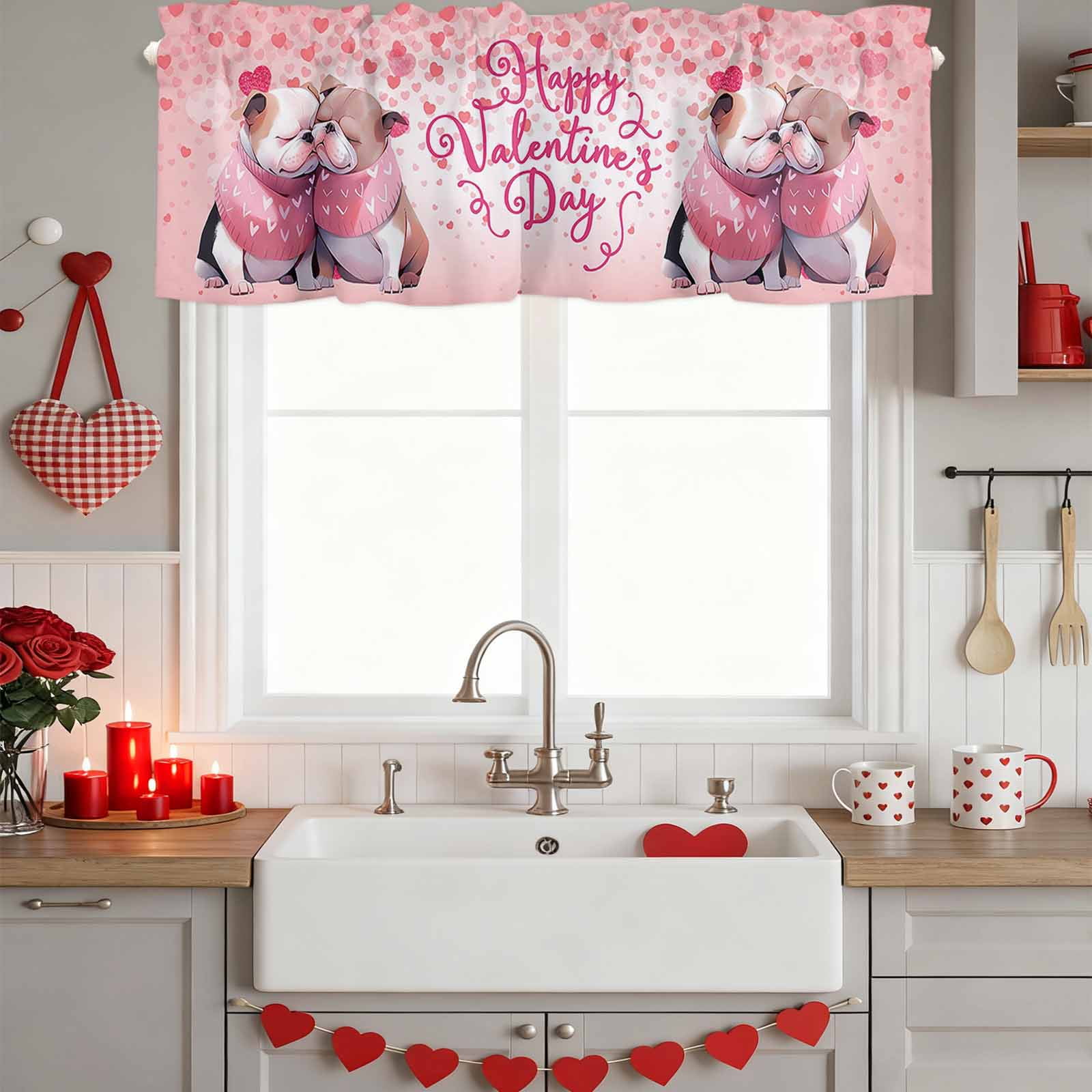 Kitchen Valances for Window, Happy Valentine's Dogs Snuggling Up on ...