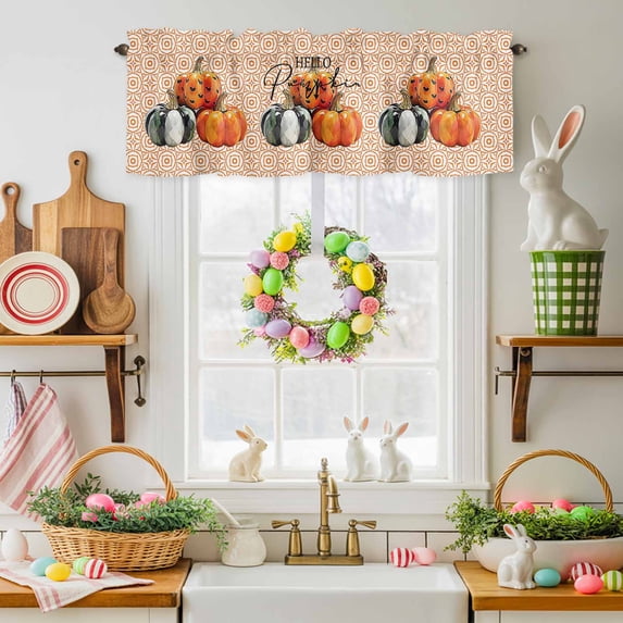 Kitchen Valances for Window, Orange Pumpkin Fall Thanksgiving Abstract ...