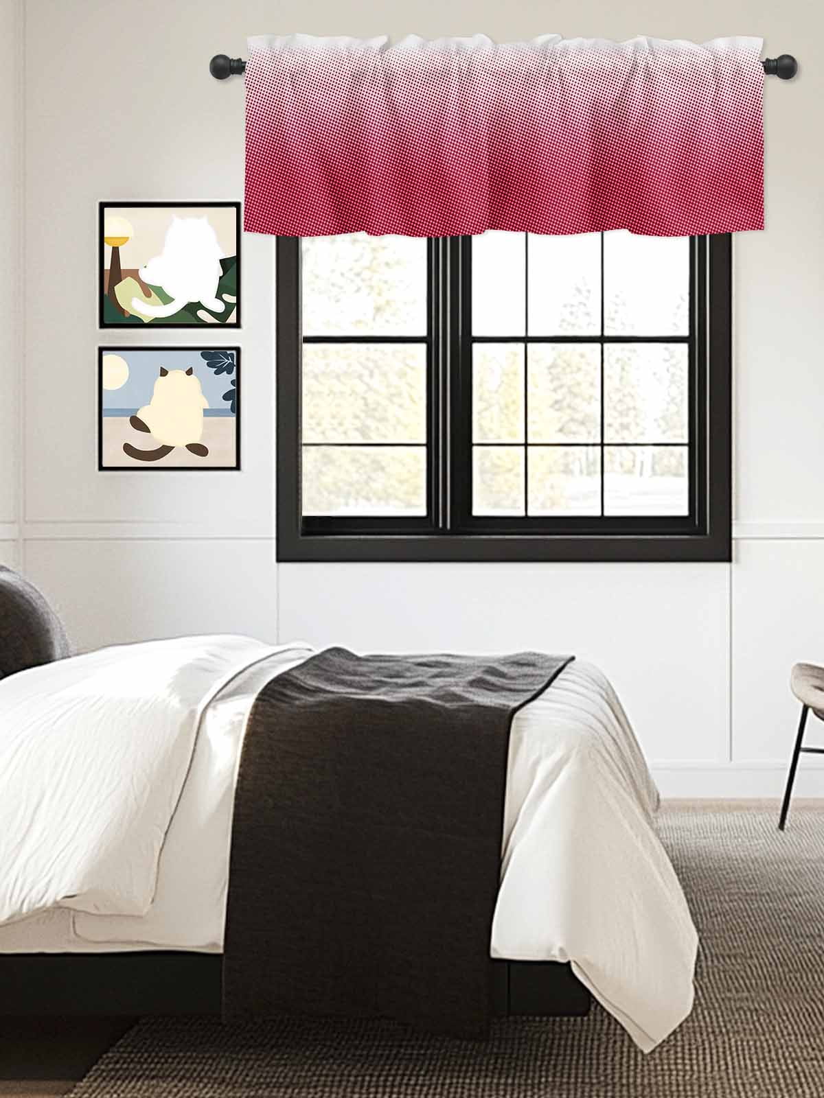 Kitchen Valances for Window, Red Gradient Light Filtering Rod Pocket ...