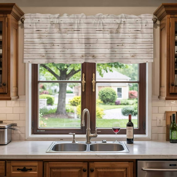 Kitchen Valances for Window, Retro Country Wood Texture Light Filtering ...