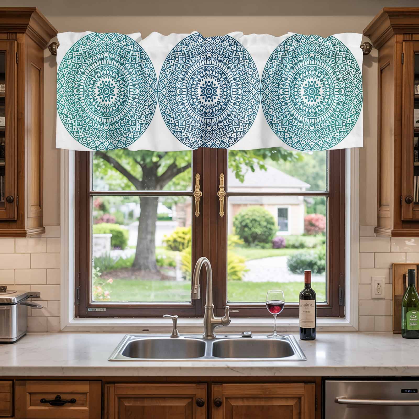 Kitchen Valances for Window, Retro Green Bohemian Pattern Light ...