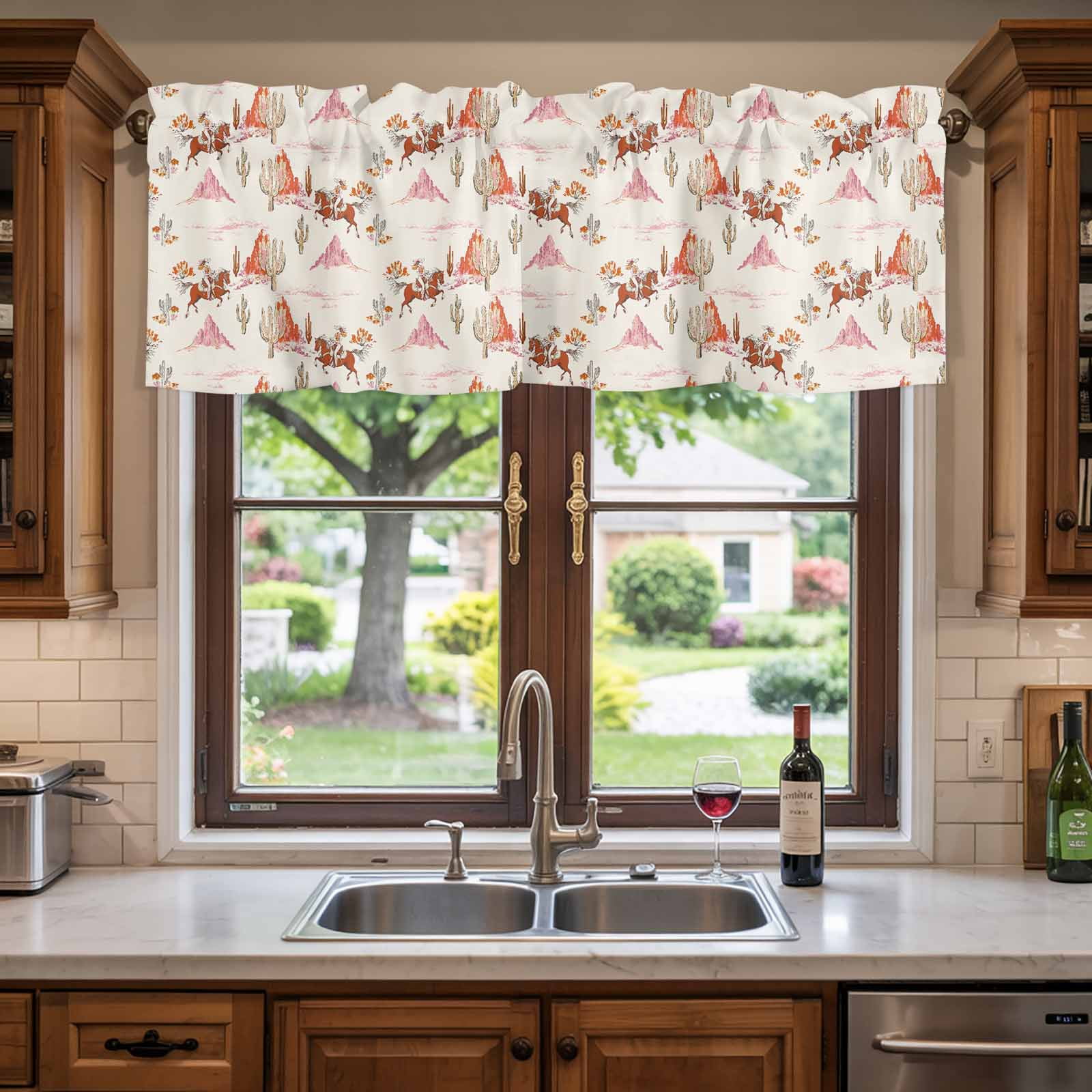 Kitchen Valances for Window, Retro Western Ethnic Cowboy Cactus Light ...