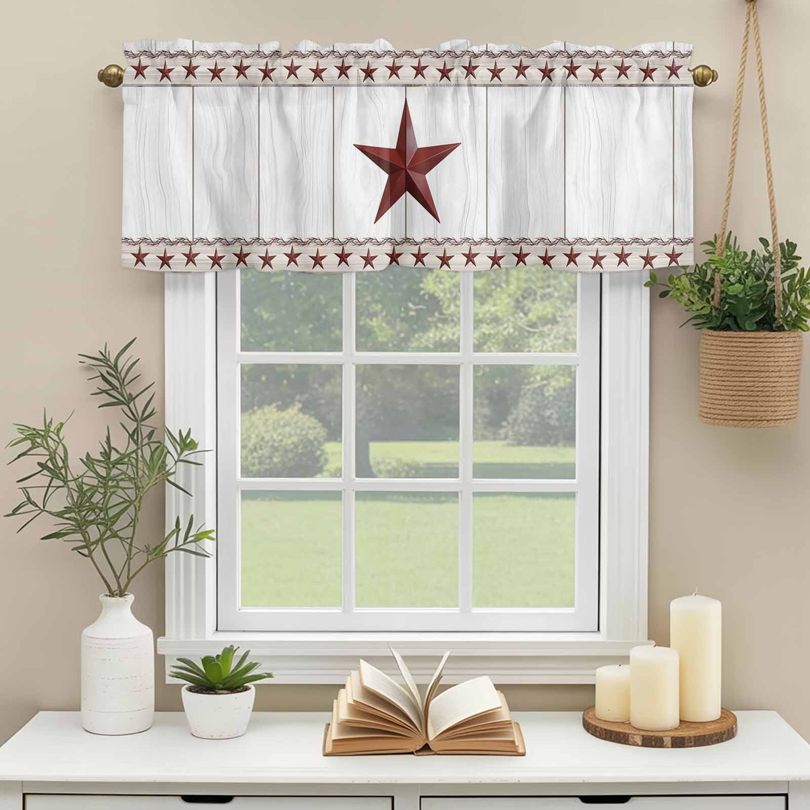 Kitchen Valances for Window, Rustic American Farm Stars Farmhouse Barn ...