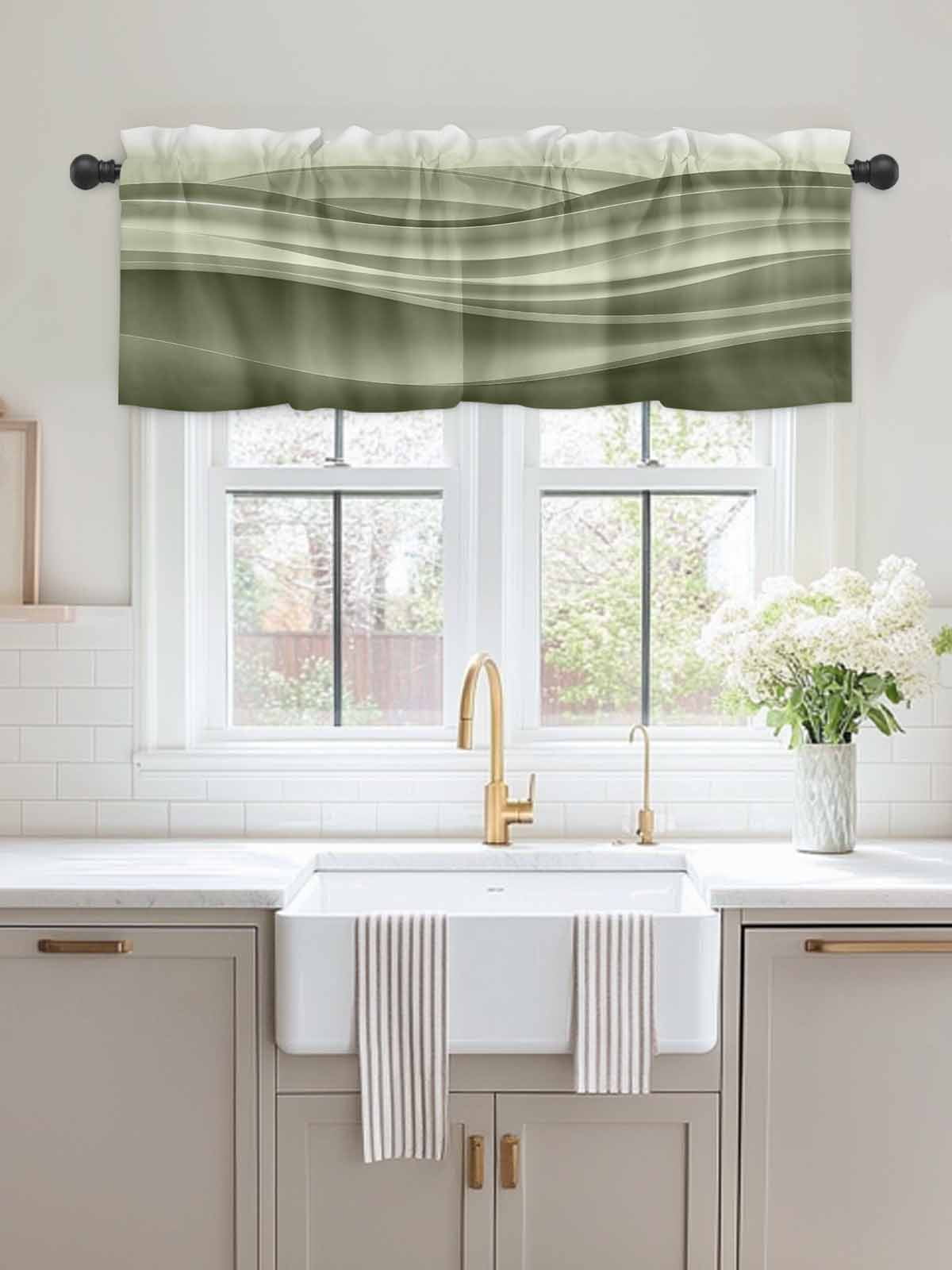 Kitchen Valances for Window, Sage Green Gradient Fluid Art Light ...