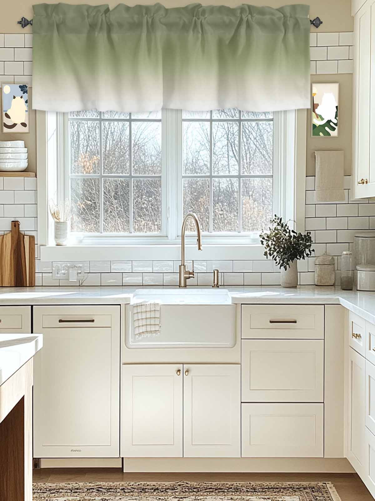 Kitchen Valances for Window, Sage Green Gradient Ombre Light Filtering ...