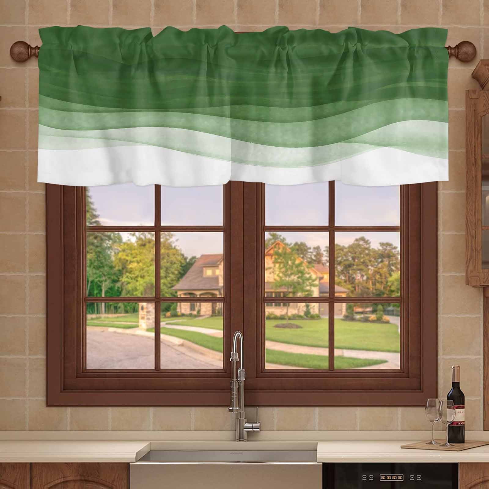Kitchen Valances for Window, Sage Green Ombre Ocean Wave Light ...