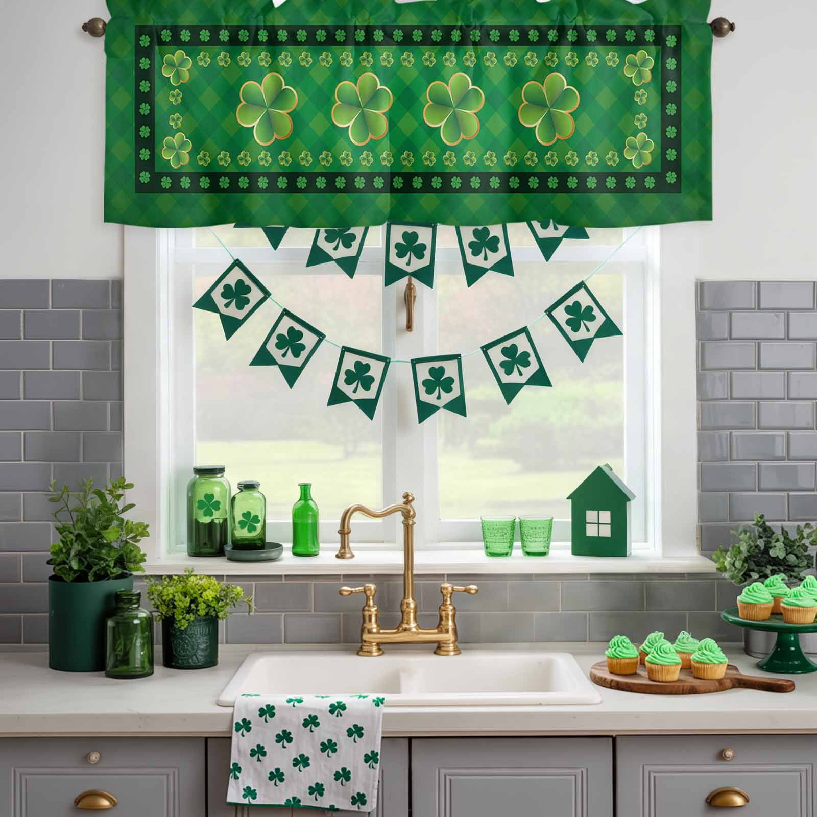 Kitchen Valances for Window, St. Patrick's day Celtic Knots Lucky Green ...