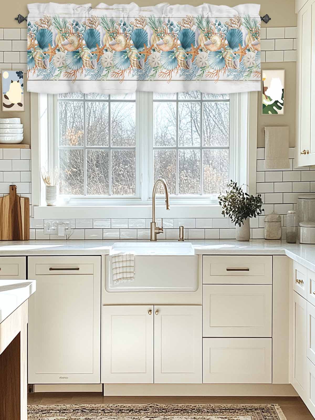 Kitchen Valances for Window, Summer Sea Star Shell Coral Light ...