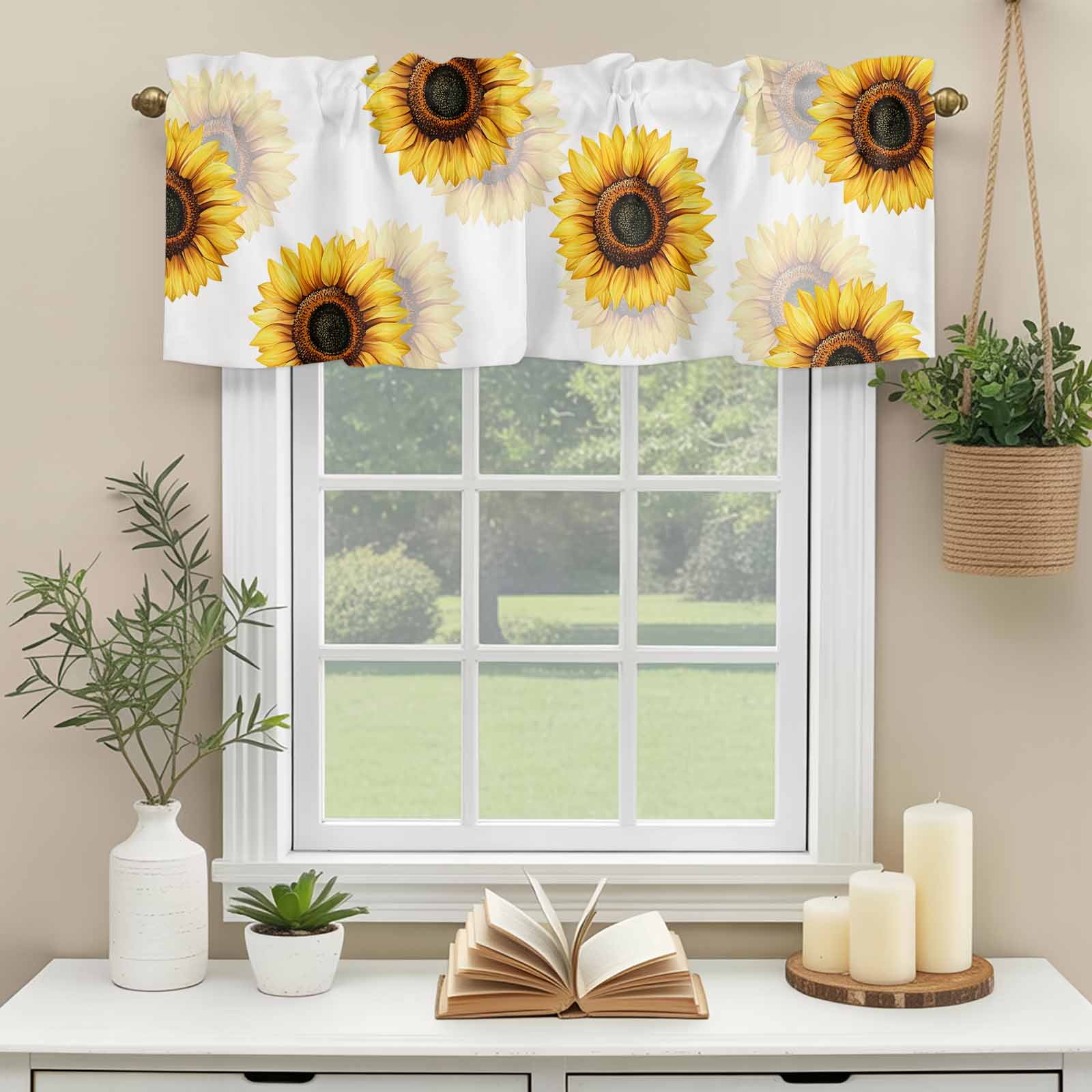 Kitchen Valances for Window, Summer Watercolor Sunflower Light ...