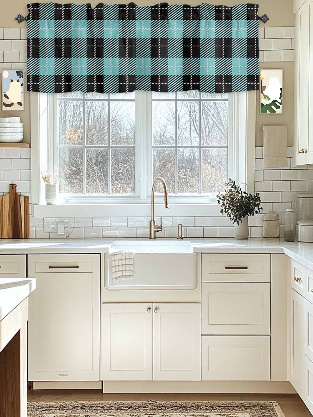 Kitchen Valances for Window, Tartan Plaid Buffalo Grid Pattern Light ...