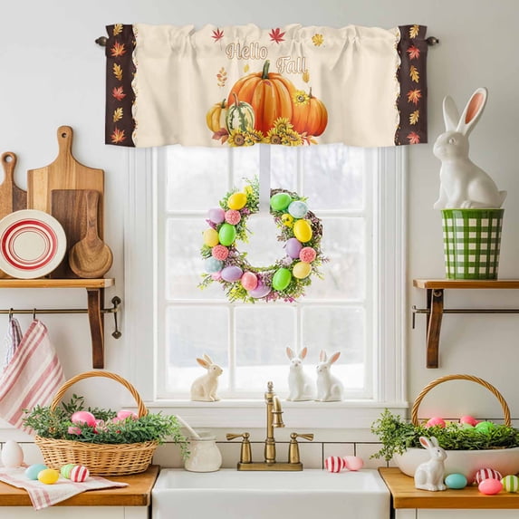 Kitchen Valances for Window, Thanksgiving Autumn Orange Pumpkin ...