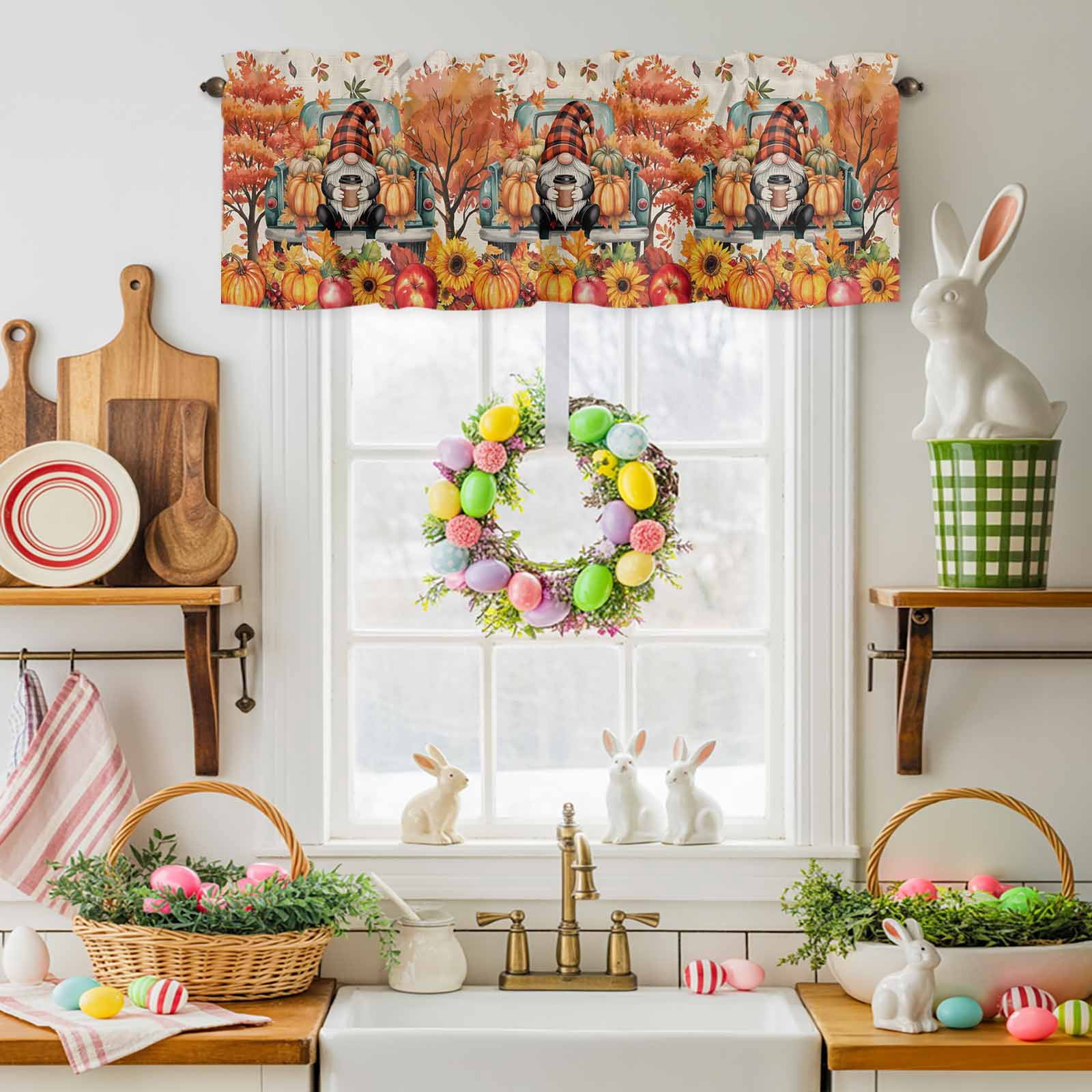 Kitchen Valances for Window, Thanksgiving Pumpkin Gnome Fall Orange ...