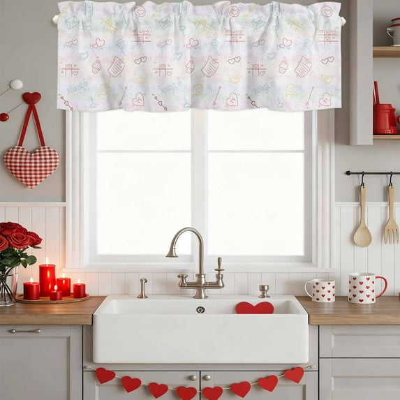 Kitchen Valances for Window, Valentine's Day Colorful Love Hearts ...