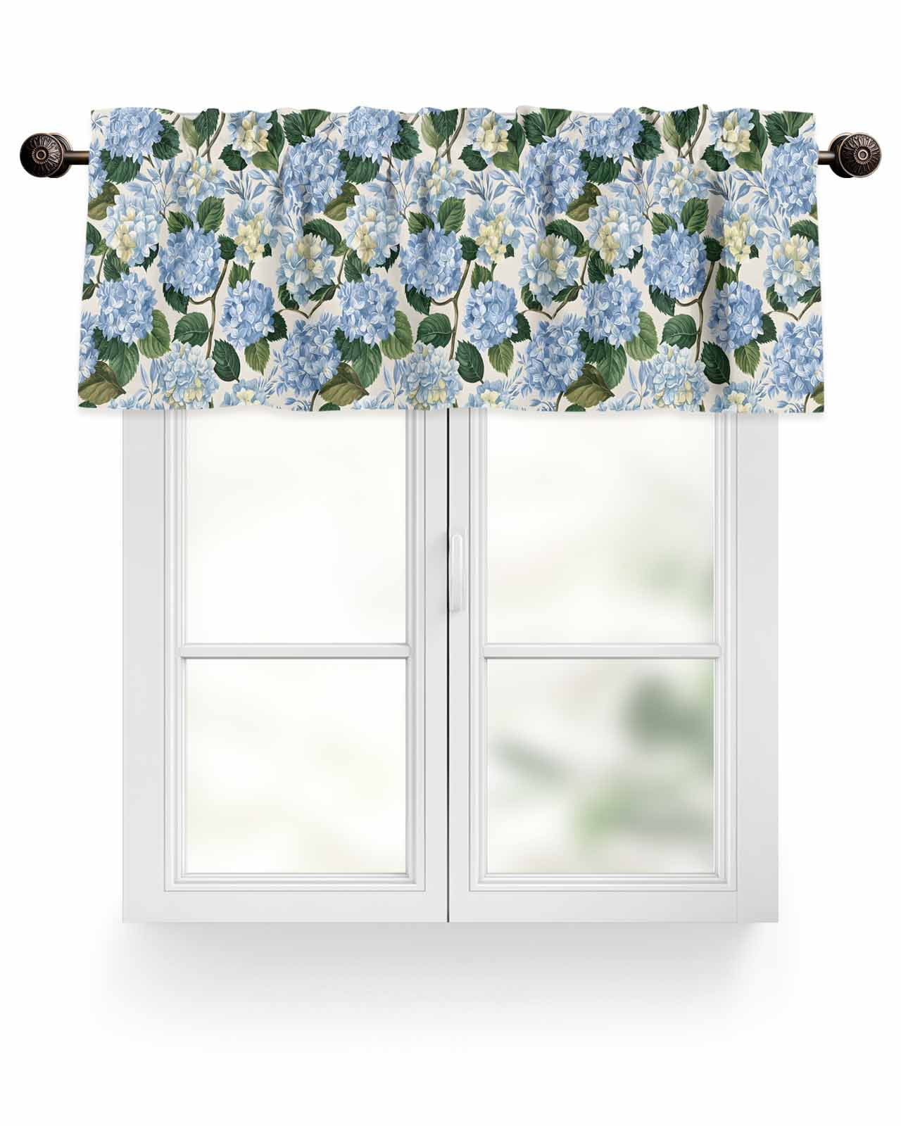 Kitchen Valances for Windows Blue Hydrangea Floral Country Farmhouse ...