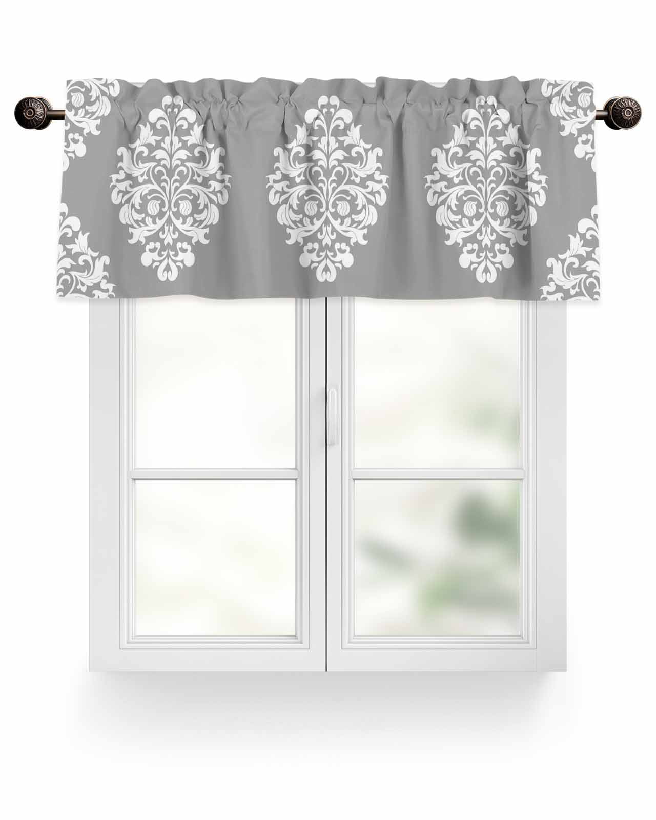 Kitchen Valances for Windows Classical Floral Grey Retro Symmetrical ...