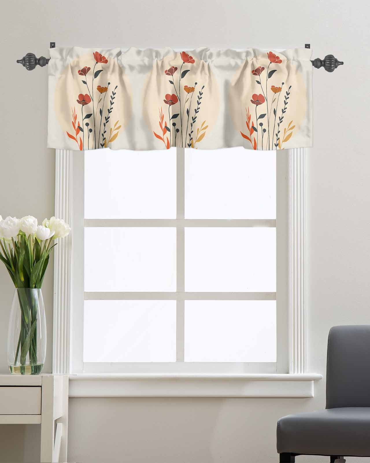 Kitchen Valances for Windows,Mid Century Minimalistic Floral Leaves ...