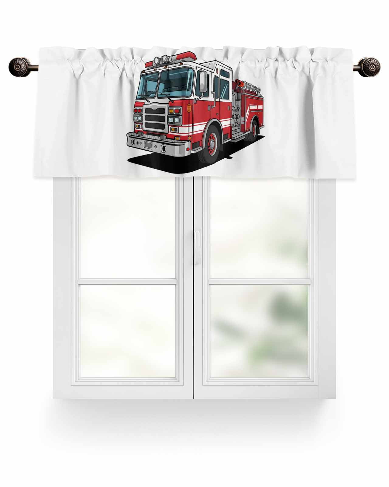 Kitchen Valances for Windows Red Fire Truck Retro Classic Car Cartoon ...