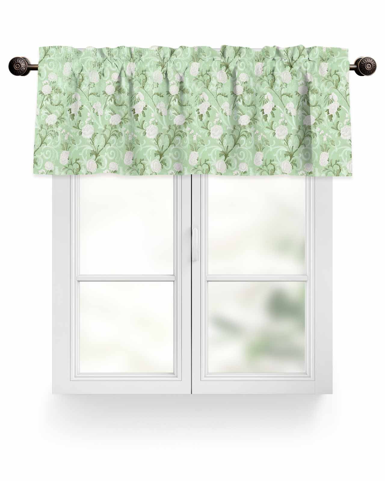 Kitchen Valances for Windows Spring Flowers Retro White Floral Teal ...