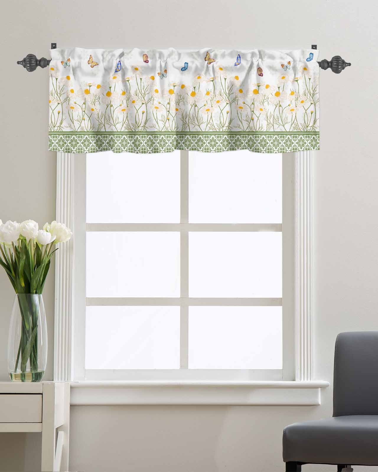Kitchen Valances for Windows,Summer Country Daisy Flower Butterfly ...