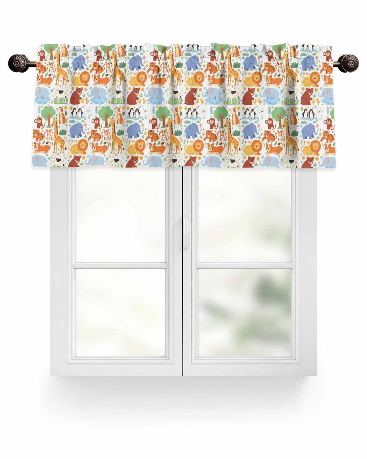 Kitchen Valances for Windows Zoo Animals Tiger Lion Elephant Modern ...