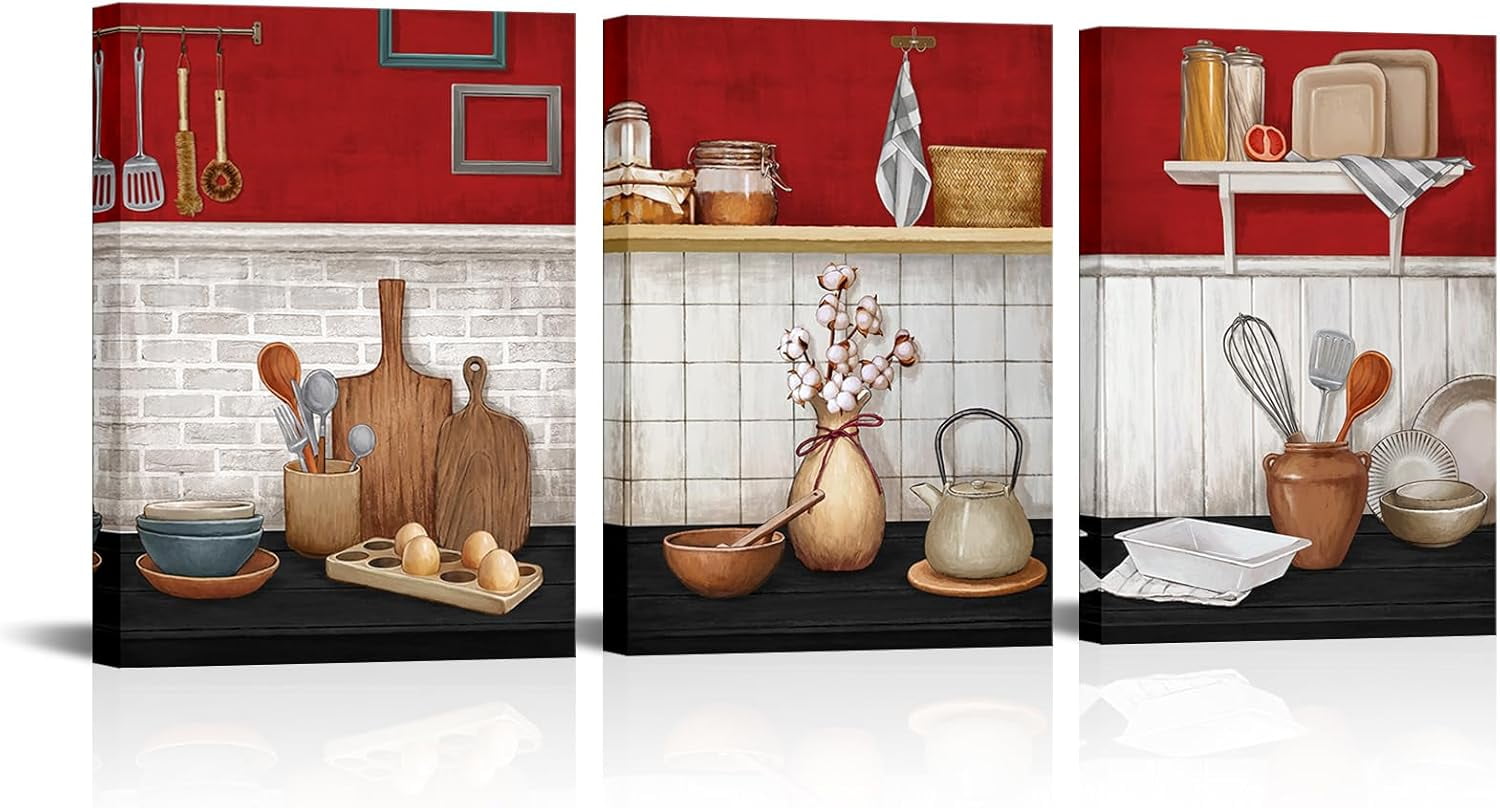 Kitchen Wall Art Black and Red Kitchen Painting Picture Dining Room ...
